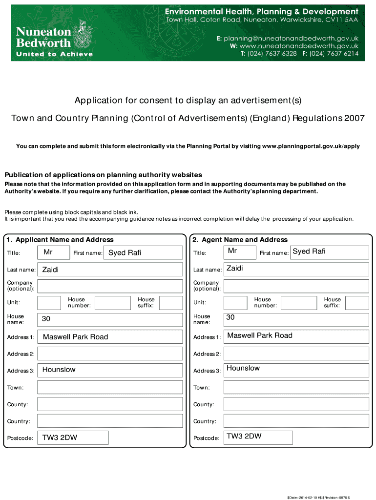 Fillable Online Application for consent to display an advertisement(s ...
