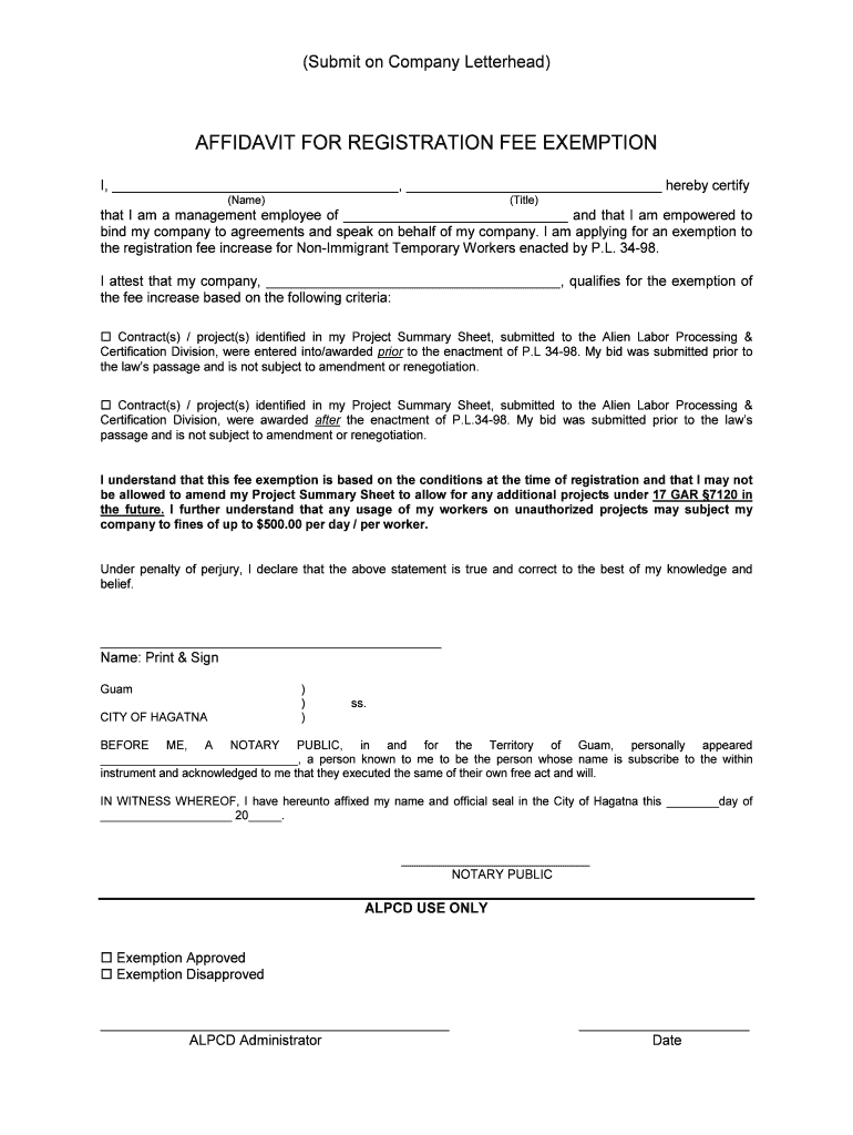 Fillable Online Initial Registration Fee Exemption Affidavit - Florida ...