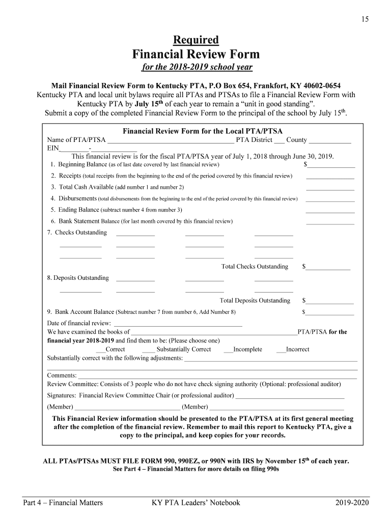 Financial Review Form - KY PTA - Fill and Sign Printable Template ...