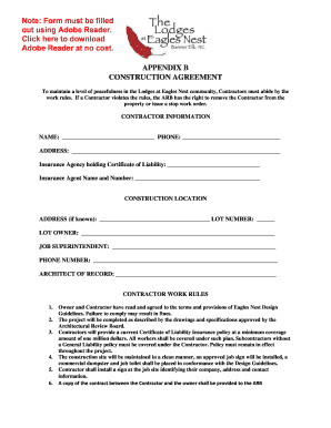 Fillable Online APPENDIX B CONSTRUCTION AGREEMENT Note: Form ... Fax Email Print - pdfFiller