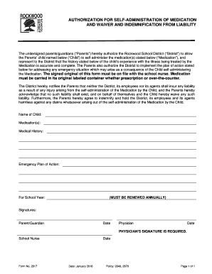 Fillable Online authorization for self-administration of medication and ...