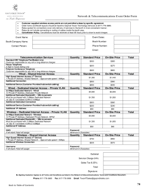 Fillable Online 78 Network & Telecommunications Event Order Form Fax ...