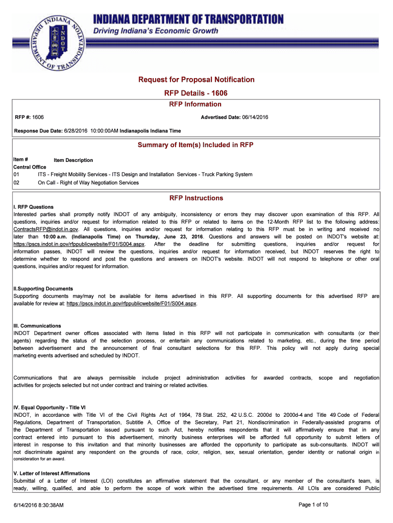 Fillable Online Request for Proposal Notification RFP Details - 1606 ...
