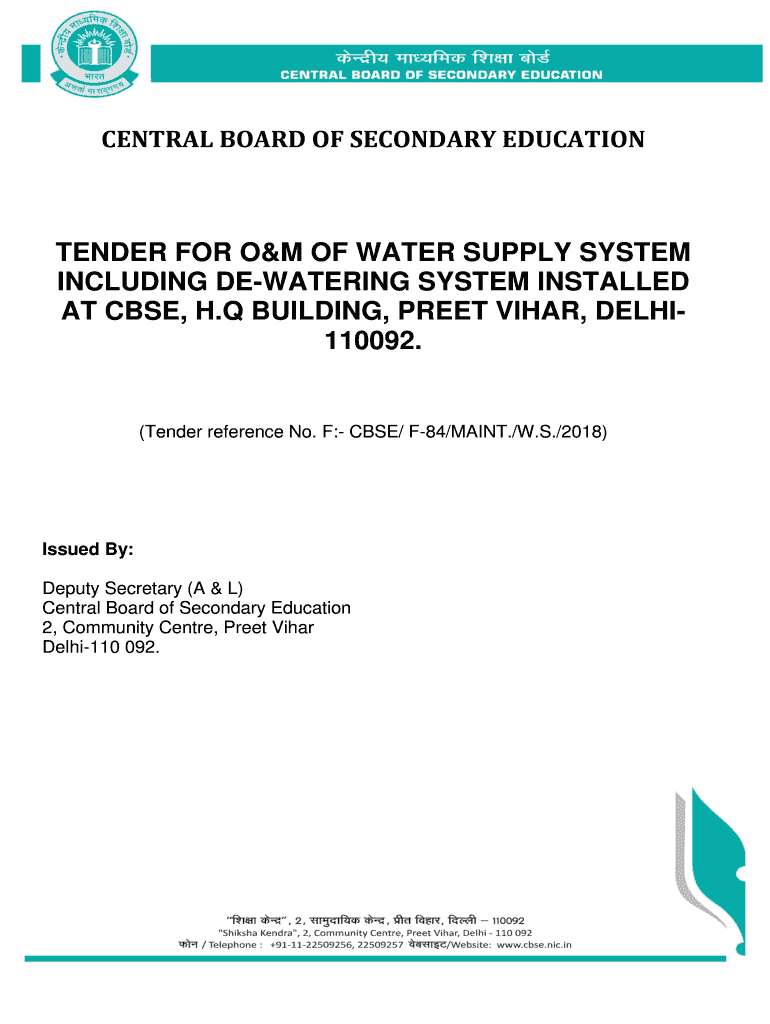 Fillable Online TENDER FOR O&M OF WATER SUPPLY SYSTEM INCLUDING DE ...