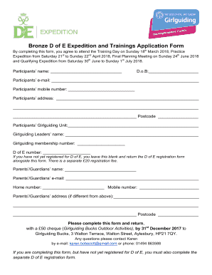 Fillable Online Bronze D of E Expedition and Trainings Application Form ...