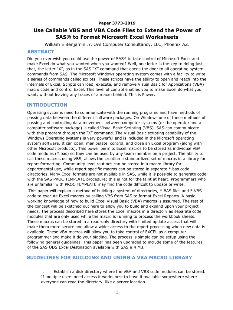 Fillable Online Use Callable Vbs And Vba Code Files To Extend The Power Of Sas To Format