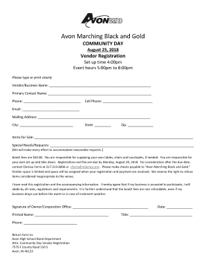 Fillable Online Vendor Registration - Avon Band Fax Email Print - pdfFiller