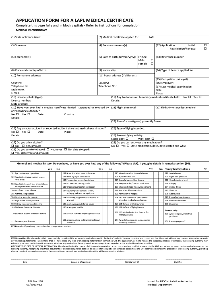 Fillable Online application form for an aviation medical certificate ...