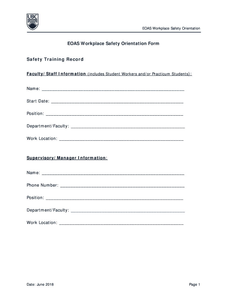 Fillable Online EOAS Workplace Safety Orientation Form Fax Email Print ...
