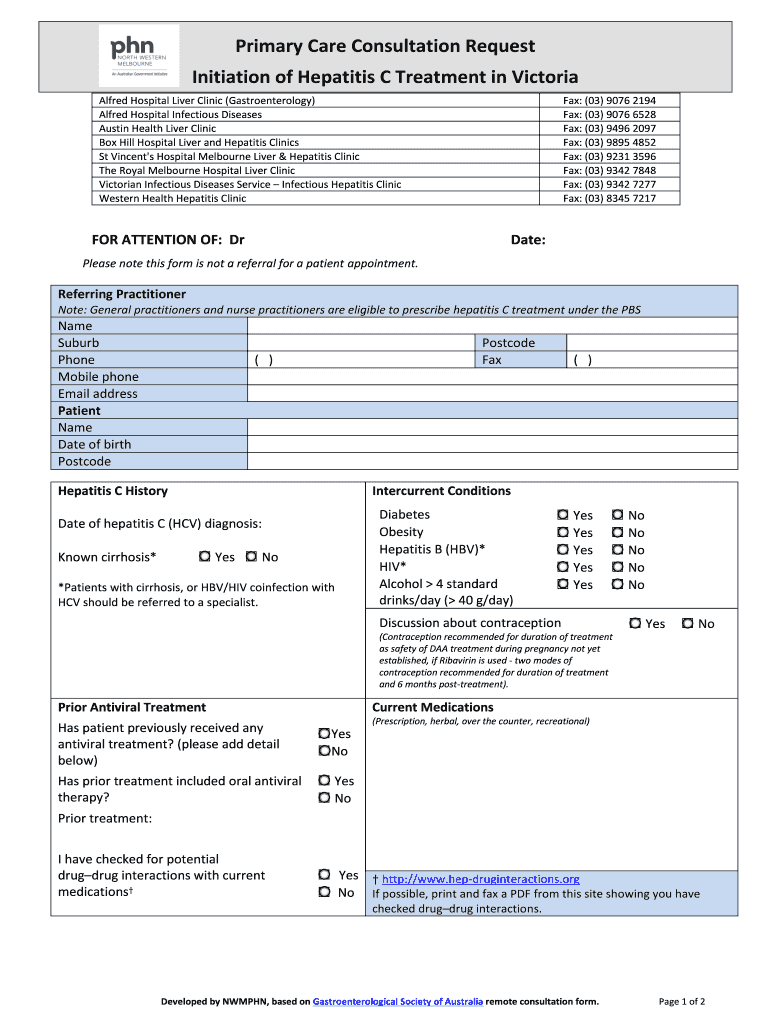 Fillable Online Primary Care Consultation Request - Initiation of ...