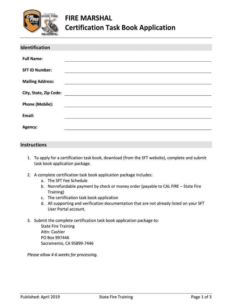 Fillable Online osfm fire ca Fire Marshal Certification Task Book ...