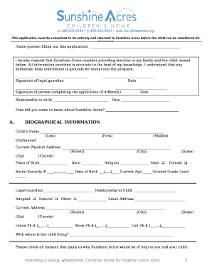 placement application and releases - Sunshine Acres ... Doc Template | pdfFiller