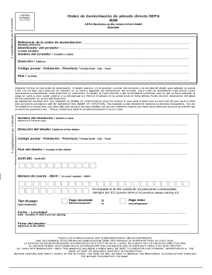 Orden de domiciliacin de adeudo directo SEPA B2B o Doc Template | pdfFiller