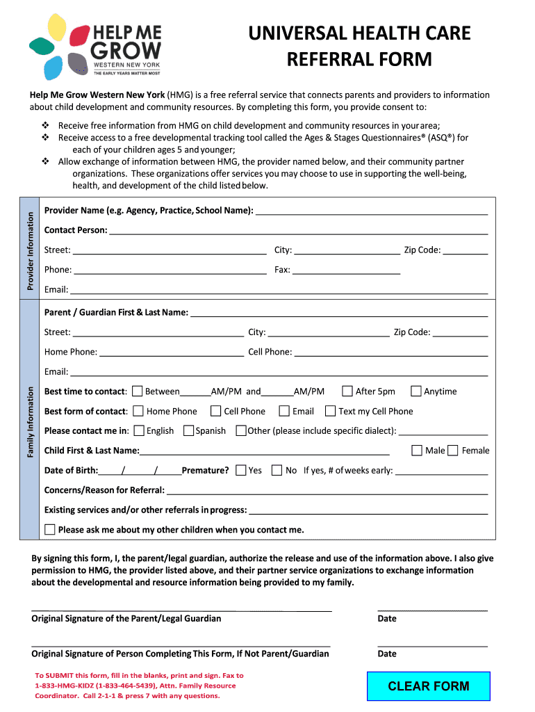 Fillable Online hmg universal health care referral form - Help Me Grow ...