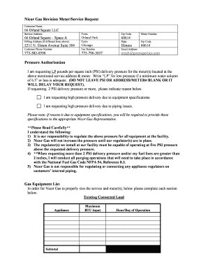 Fillable Online Fillable Online Nicor Gas Revision Meter/Service ...