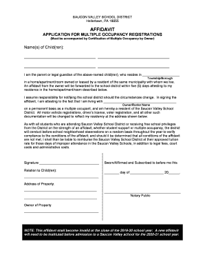 Fillable Online Multiple Occupancy Affidavit2019-20 Fax Email Print ...