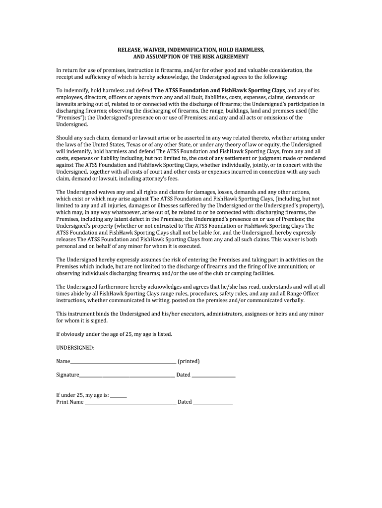 Fillable Online release, waiver, indemnification, hold harmless ...