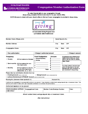 Fillable Online Congregation Member Authorization Form Fax Email Print ...