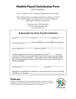 Fillable Online communications oregonstate Monthly Payroll Contribution ...