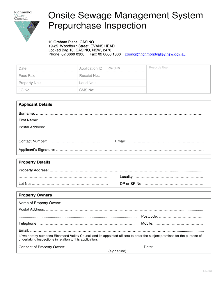 Fillable Online Onsite Sewage Management System Prepurchase Inspection ...