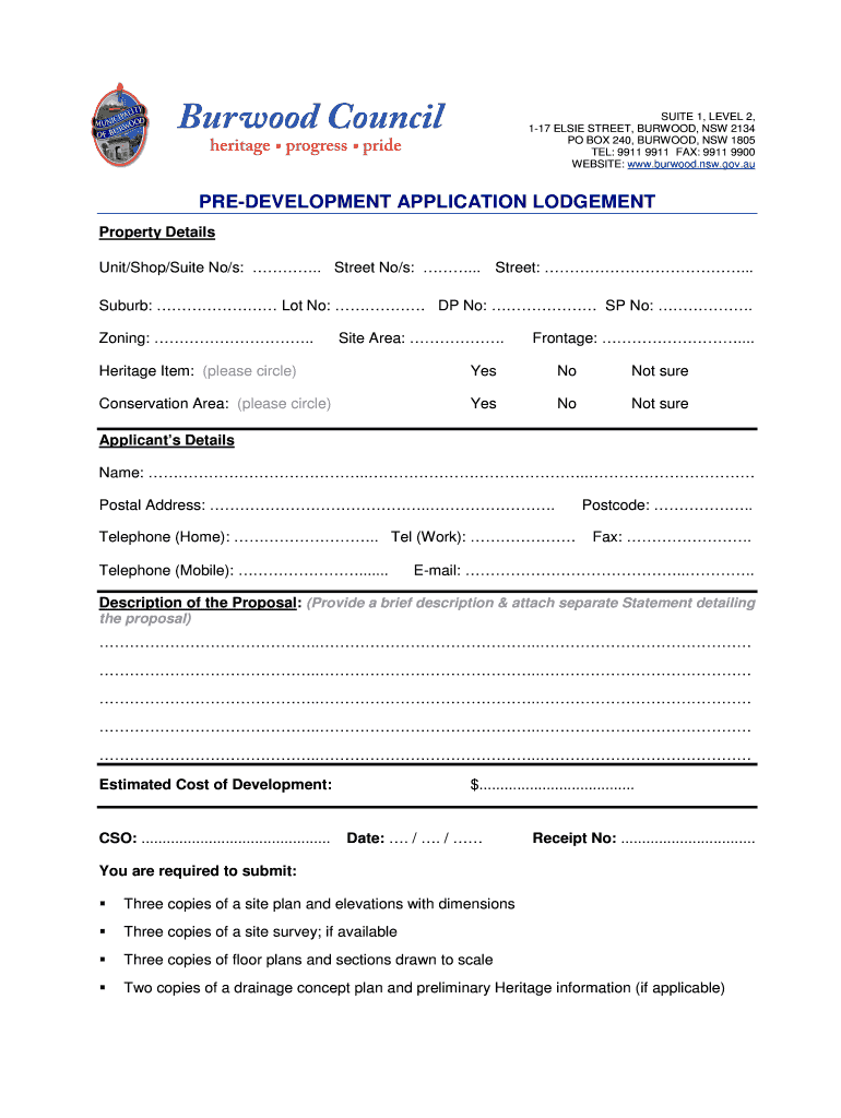 Fillable Online Pre-Development Application Lodgement Form. Pre ...