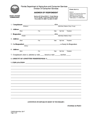 Fillable Online Consumer Complaint Form - Florida Department of Fax ...