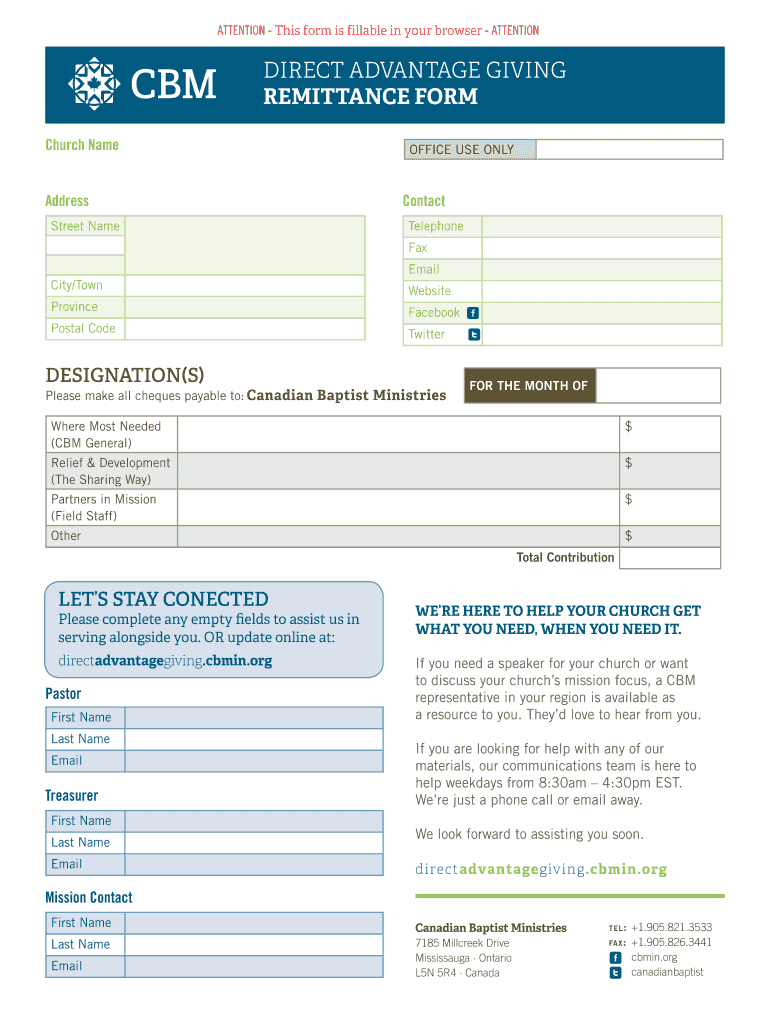 Fillable Online direct advantage giving remittance form - Canadian ...