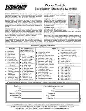 Fillable Online iDock Controls Specification Sheet and Submittal Fax ...