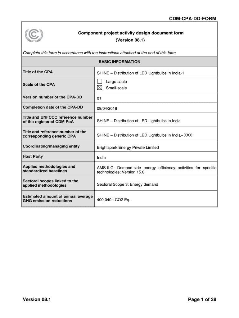 Fillable Online CDM-CPA-DD-FORM Version 08.1 Page 1 of 38 - Carbon ...
