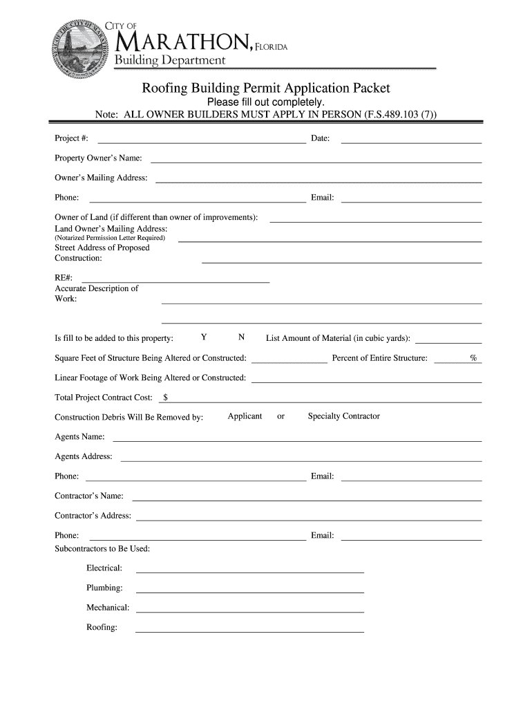 Fillable Online Roofing Building Permit Application Packet - City of ...