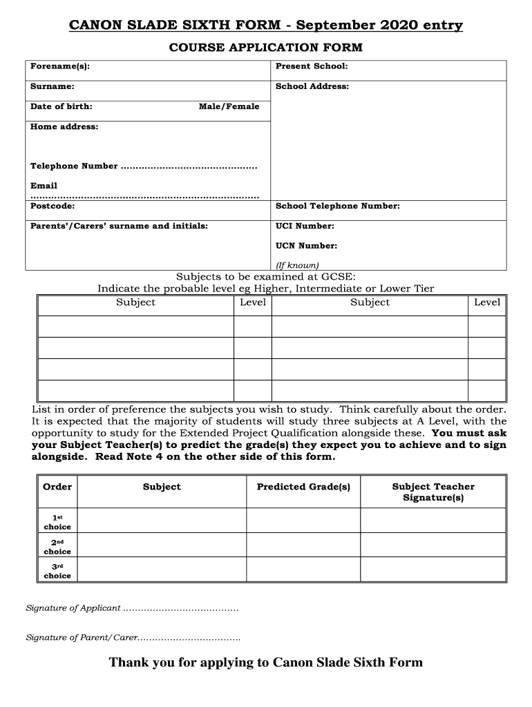 Fillable Online Canon Slade School: Welcome Fax Email Print - pdfFiller