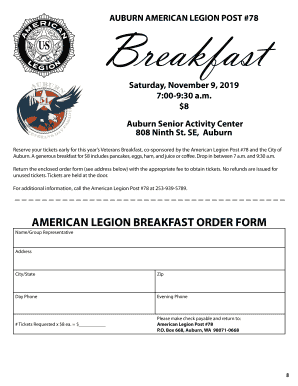 Fillable Online AMERICAN LEGION BREAKFAST ORDER FORM Fax Email Print ...
