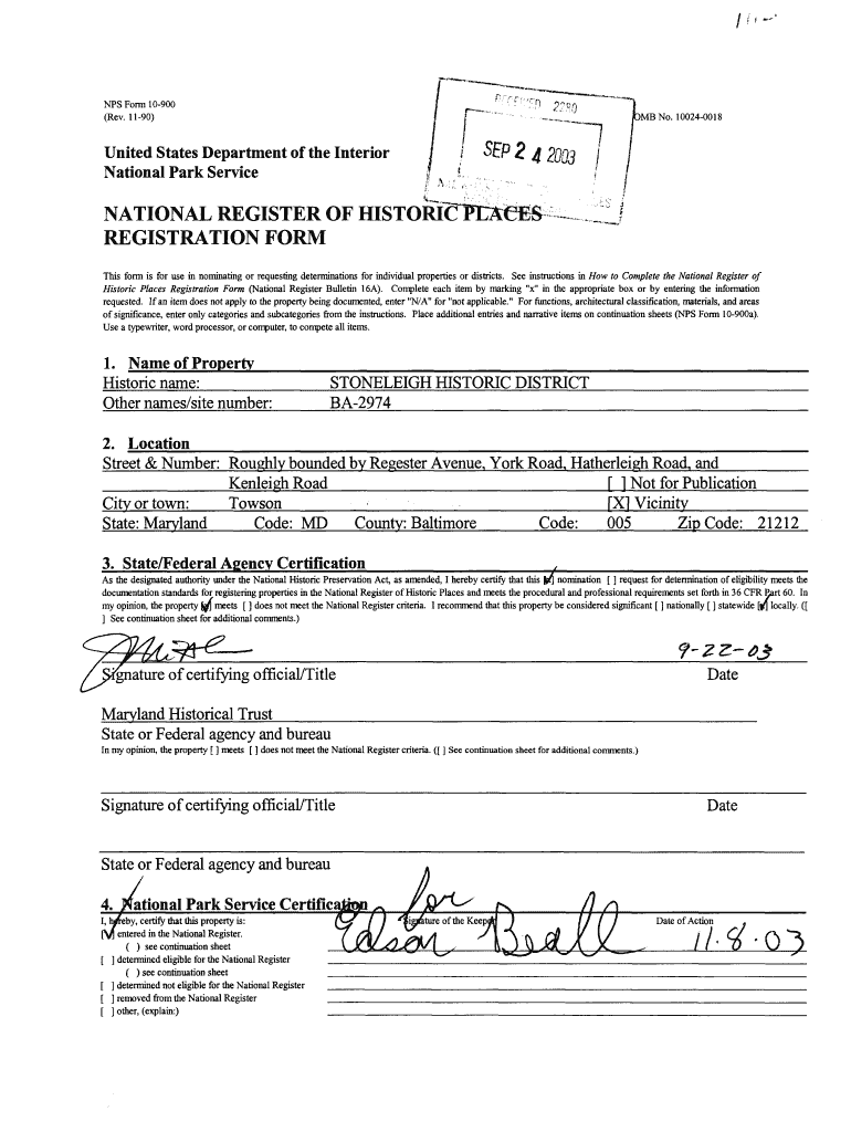 Fillable Online NATIONAL REGISTER OF REGISTRATION FORM Fax Email Print ...
