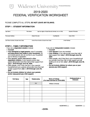 Fillable Online 2019-2020 federal verification worksheet - CDN Fax ...