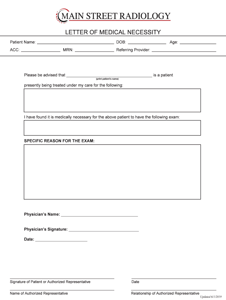 Fillable Online letter of medical necessity - Main Street Radiology Fax ...