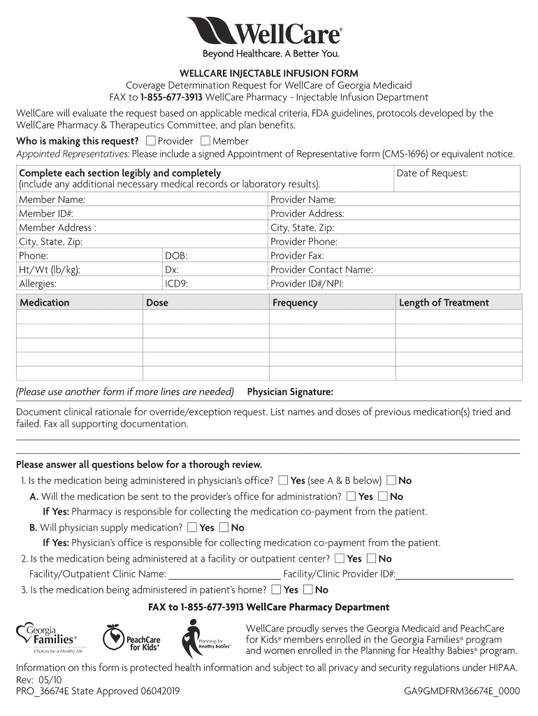 Fillable Online wellcare injectable infusion form - WellCare of Georgia ...