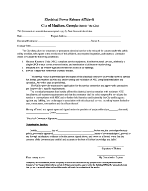 Fillable Online Electrical Power Release Affidavit City of ...