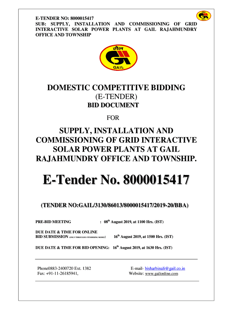 Fillable Online E-Tender No. 8000015417 - GAIL Tenders Fax Email Print ...