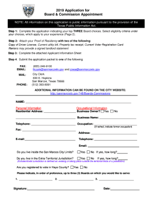 Fillable Online 2019 Application for Board & Commission Appointment Fax ...