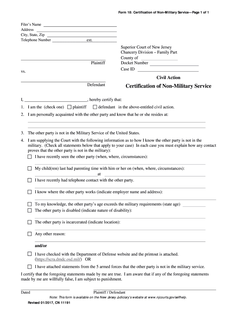 Fillable Online SAMPLE Affidavit of Non-Military ServiceBergen County ...