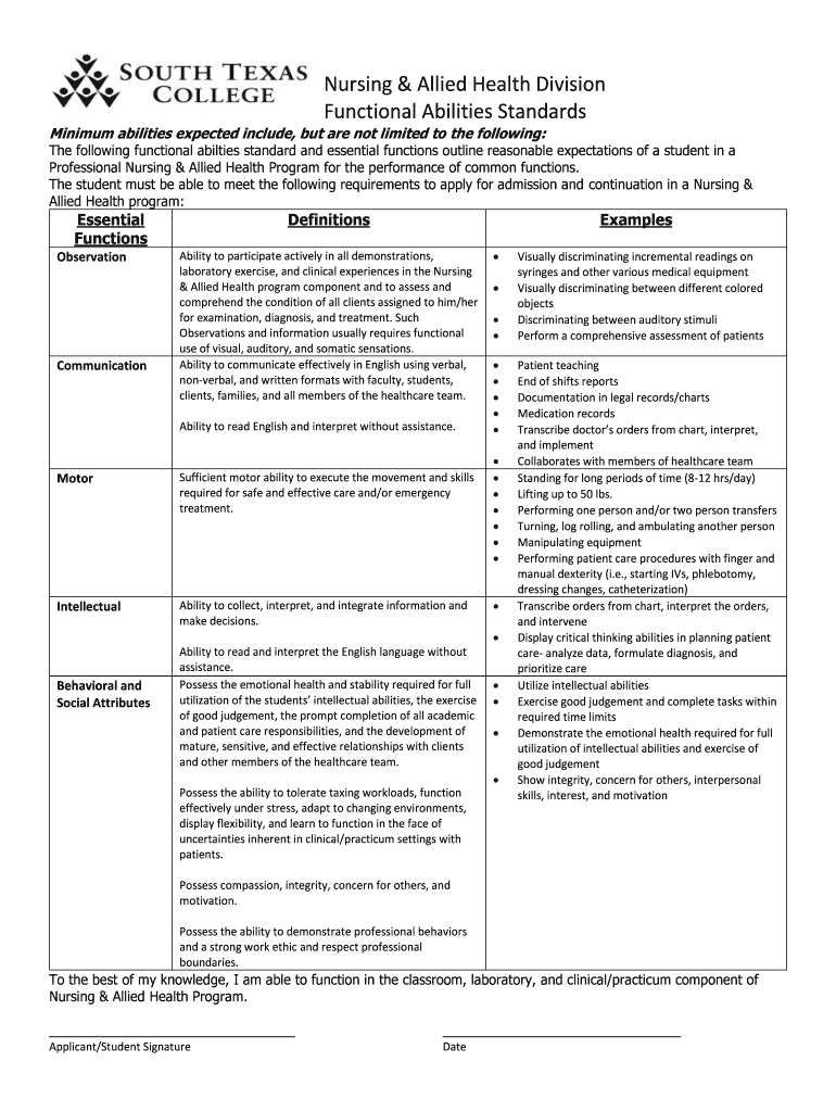 Fillable Online Functional Abilities Standards Fax Email Print - pdfFiller