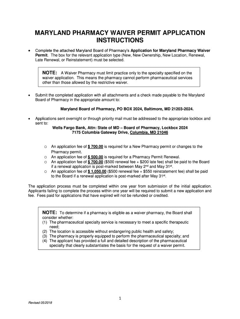 Fillable Online application for pharmacy waiver permit - Maryland ...