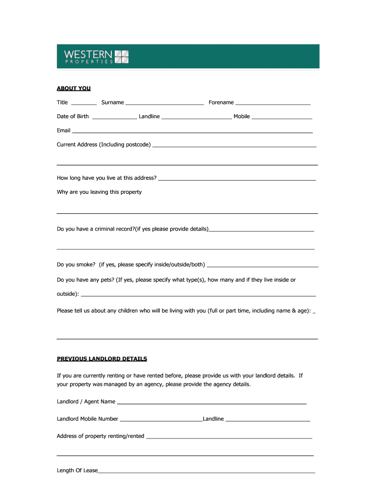 Fillable Online WSETERN PROPERTIES TENANCY APPLICATION FORM WORD.rtf ...