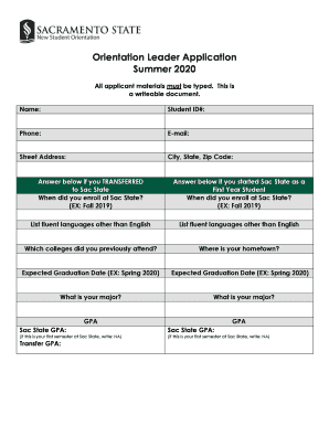 Fillable Online New Orientation Leader Application - Sacramento State ...