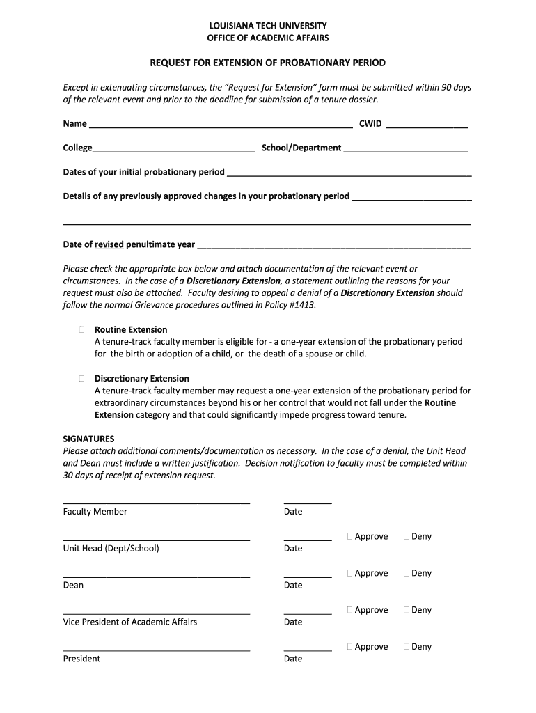 Fillable Online request for extension of probationary period ...