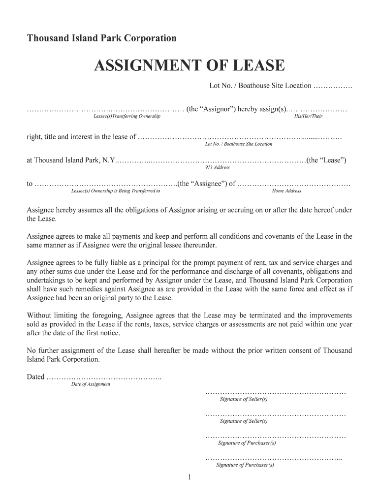 Fillable Online Assignment and Assumption of Lease by and between the ...