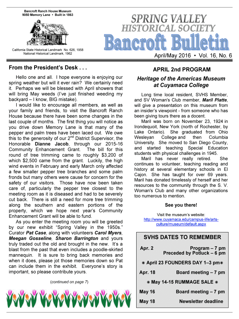 Fillable Online Bancroft Ranch House - California Historical Landmarks ...