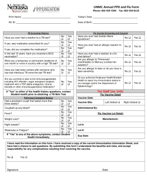 Fillable Online UNMC Annual PPD and Flu Form For Staff Use Only Fax ...