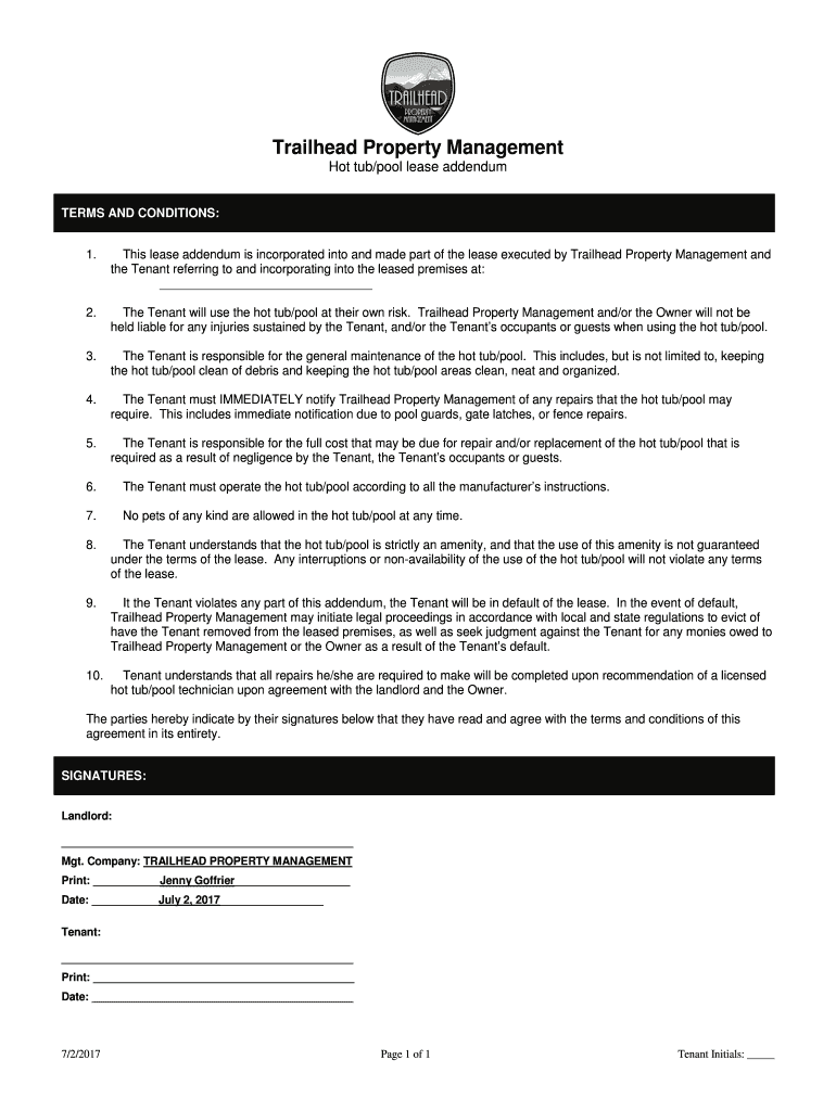 Fillable Online pool addendum to residential lease agreement - Property ...