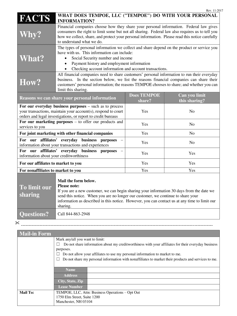 Fillable Online WHAT DOES TEMPOE, LLC ("TEMPOE") DO WITH YOUR PERSONAL ...